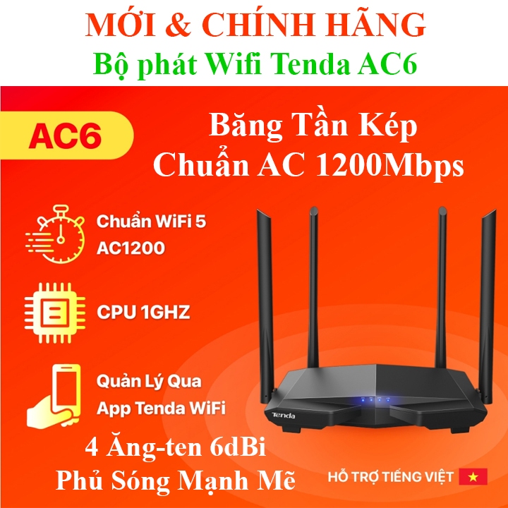 Bộ phát Wifi Tenda AC5 AC6 Băng Tần Kép Chuẩn AC 1200Mbps, 4râu AC1200 | Shopee Việt Nam