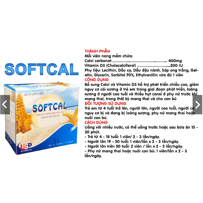 SOFTCAL HV Bổ sung Calci và Vitamin D3 cho phụ nữ khi mang thai, loãng ...