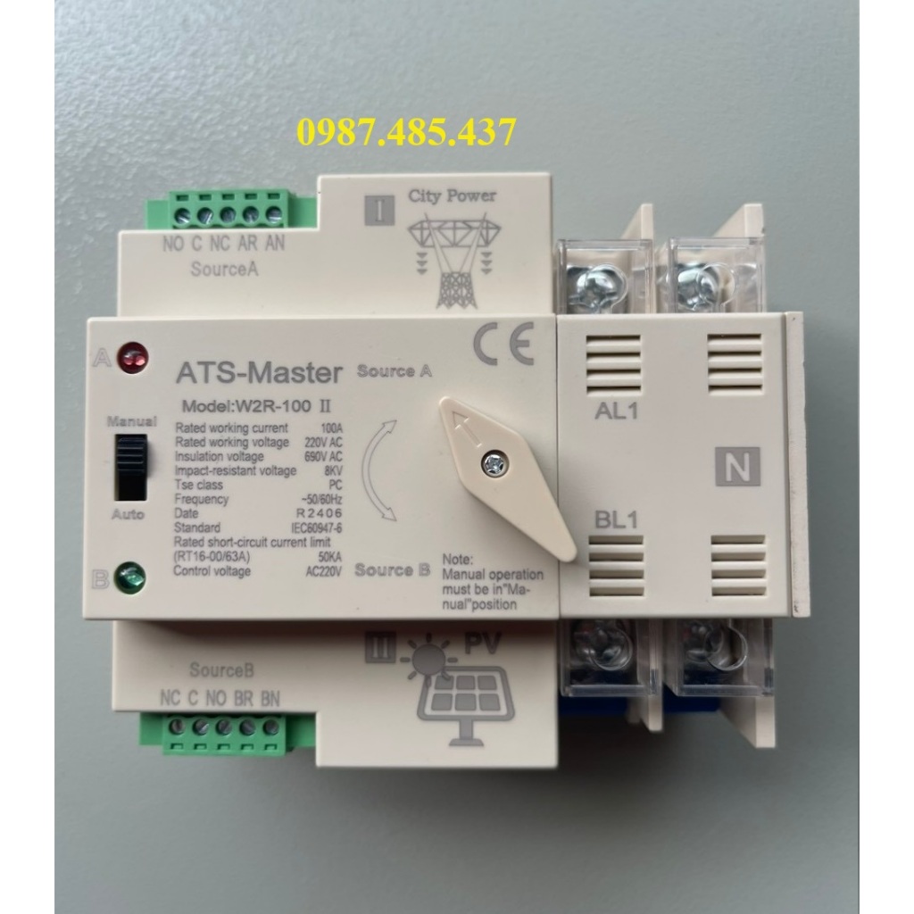 Chuyển nguồn tự động ATS 2P 100A Master - Tích hợp mạch bảo vệ điện áp thấp, điện áp cao ...