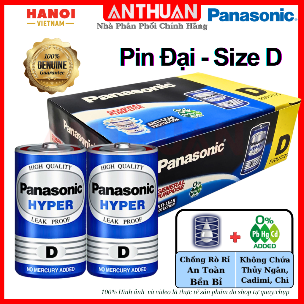 2 viên Pin Đại D Panasonic R20UT/2S 1.5V Chính Hãng - Cho bếp ga, đèn ...