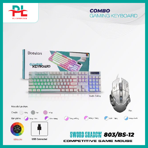 COMBO BÀN PHÍM GIẢ CƠ BOSSTON 803 + CHUỘT GAMING BS12 ĐÈN LED| XANH-TRẮNG | Shopee Việt Nam