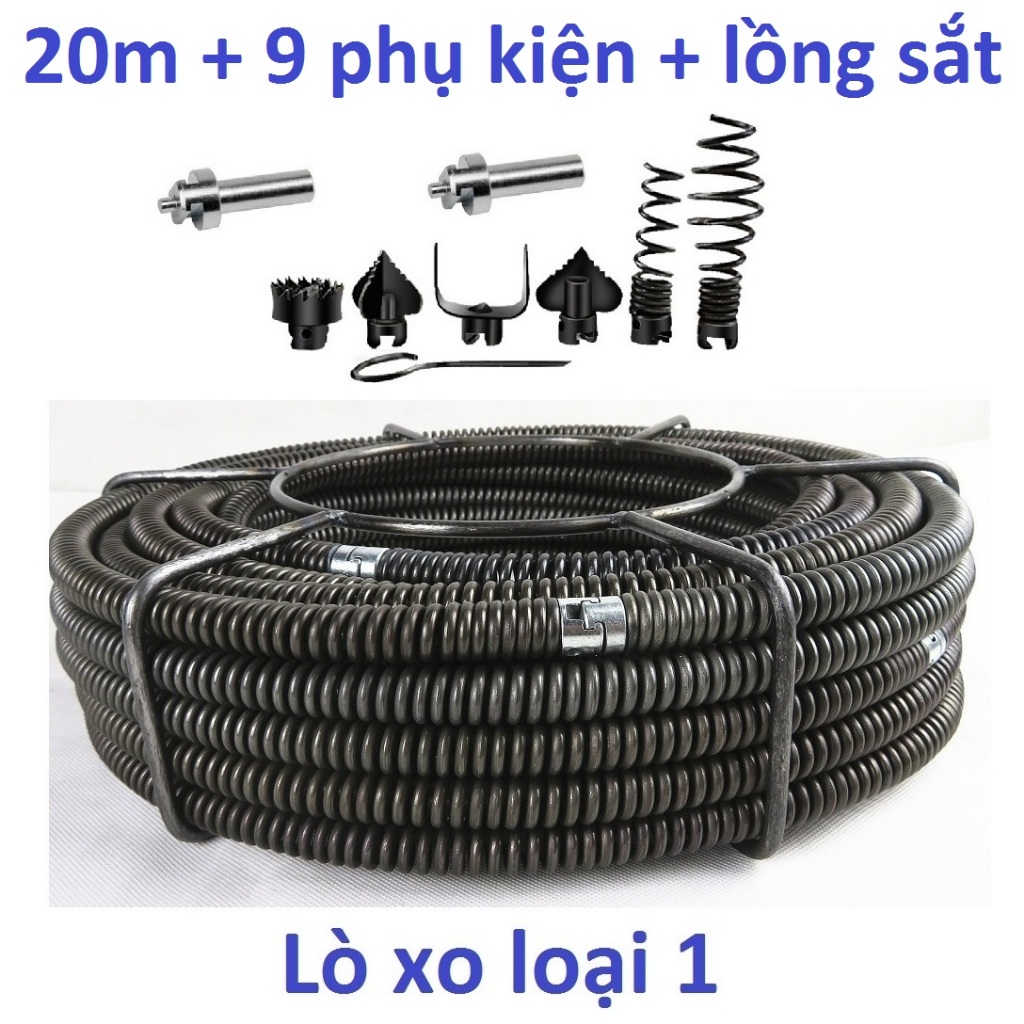 Bộ dây lò xo thông cống 20m, 15m, 10m, 5m phi 16mm (lò xo loại 1) + 9 phụ kiện | Shopee Việt Nam