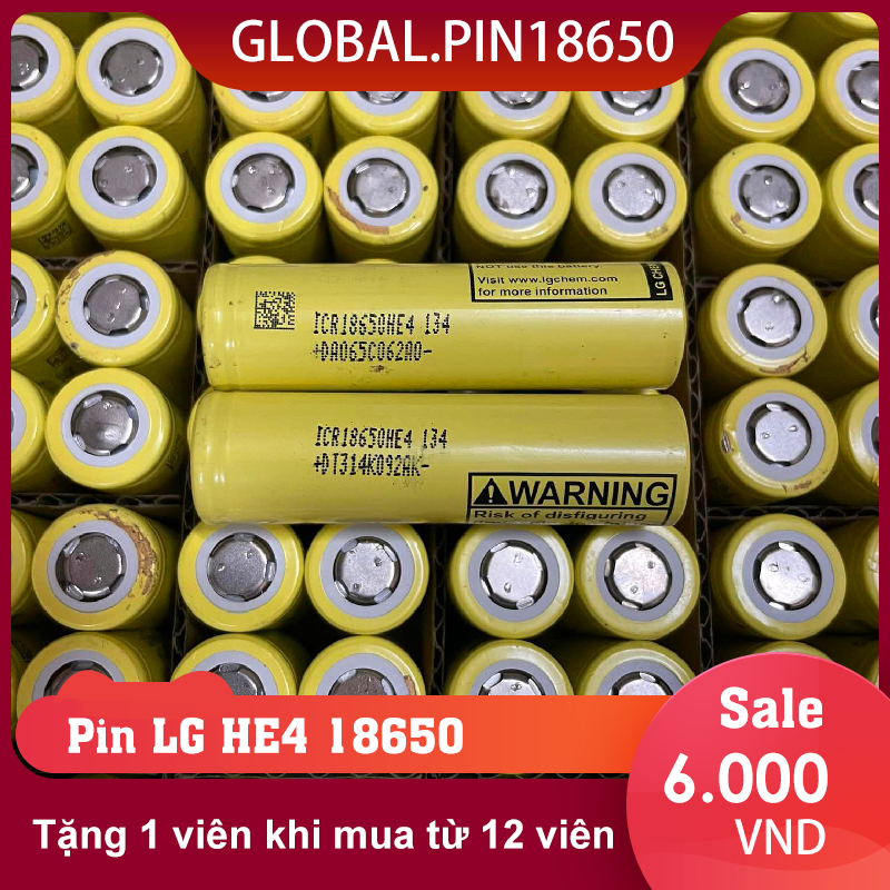Pin 18650 LG He4 3300mAh, 3.7v xả 25A mua 12 tặng 1 tháo khối | Shopee ...