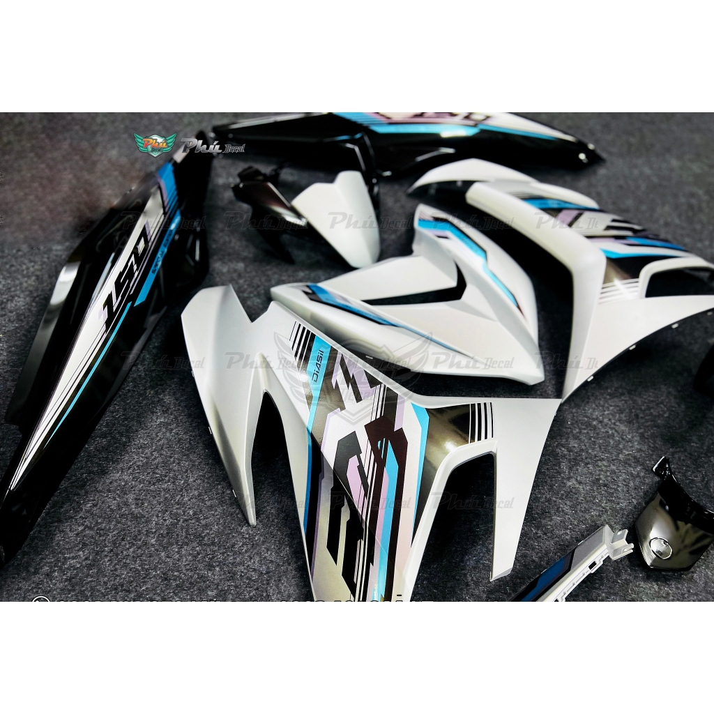 Decal tem rời dán xe Exciter Ex 150 trắng đen phối tem xanh mẫu mới cực ...