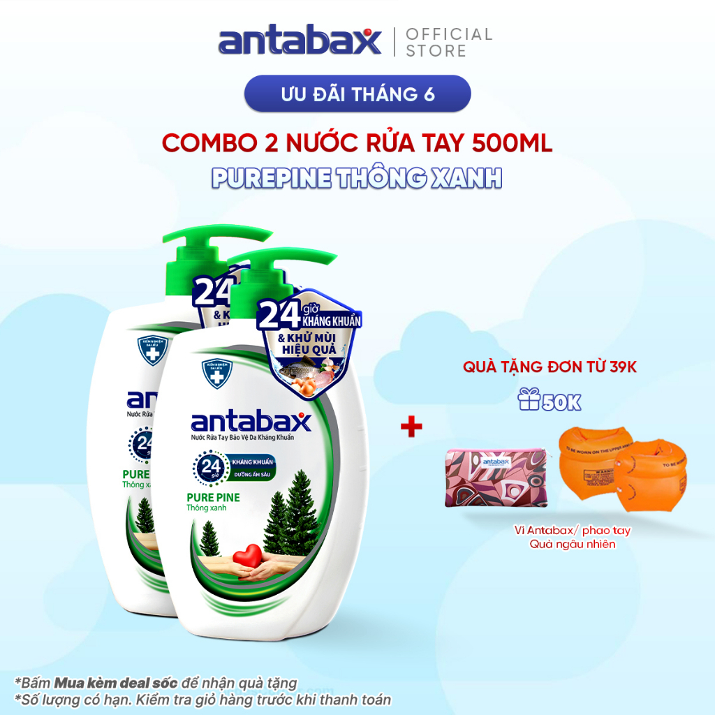 Combo 2 Nước Rửa Tay Bảo Vệ Da Kháng Khuẩn Antabax Pure Pine Thông Xanh 500mlx2 | Shopee Việt Nam