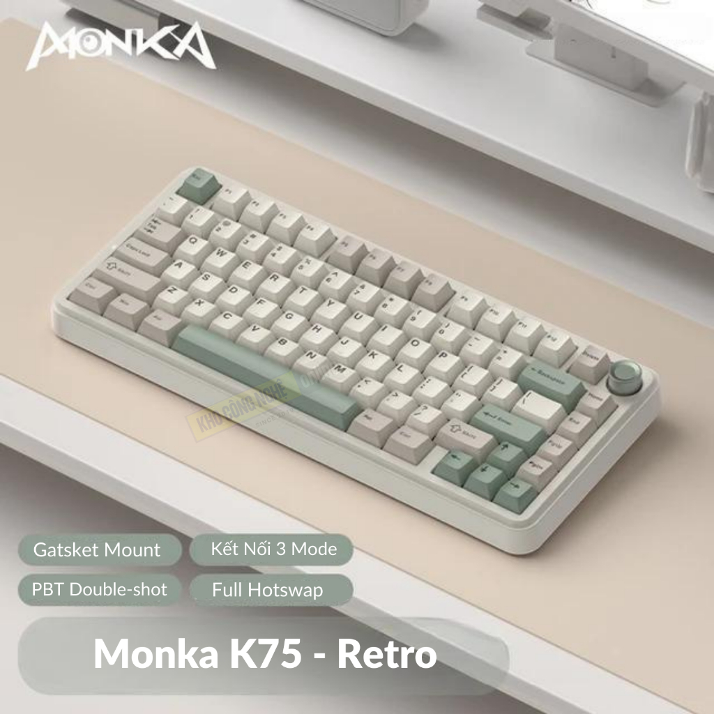 Bàn phím cơ Monka K75 có Hotswap, Mạch Xuôi, Led RGB, Kết Nối 3 Modes | Shopee Việt Nam