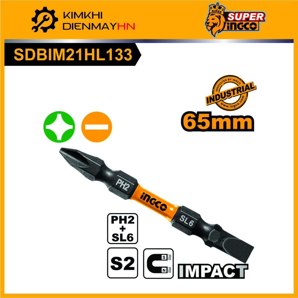 Mũi bắt vít hai đầu PH2+SL6x65mm INGCO SDBIM21HL133 (có nam châm hít ...