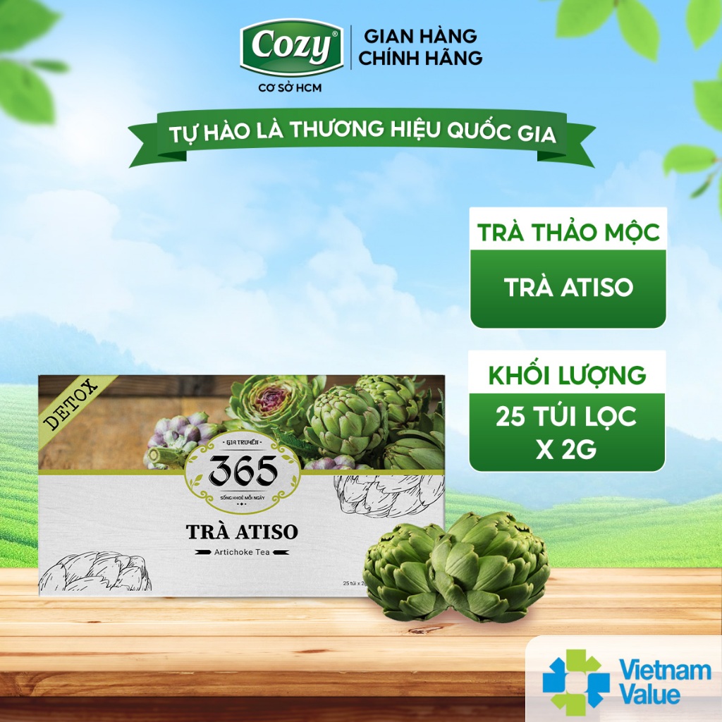 Trà Atiso Cozy Túi Lọc Thảo Mộc 365 (50gr - 25 túi) Hỗ Trợ Thanh Nhiệt ...