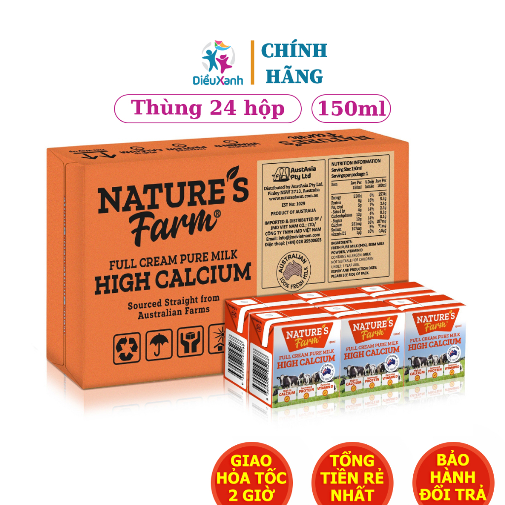 [Thùng 24 Hộp] Sữa Tươi Nature's Farm Nguyên Kem Giàu Canxi - 150ml ...
