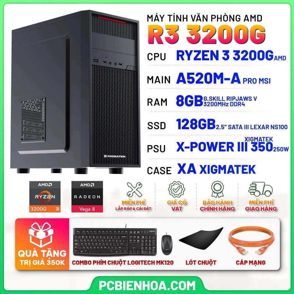 MÁY TÍNH VĂN PHÒNG AMD R3 3200G ( RYZEN 3 3200G / A520M / 8GB / 120GB ...