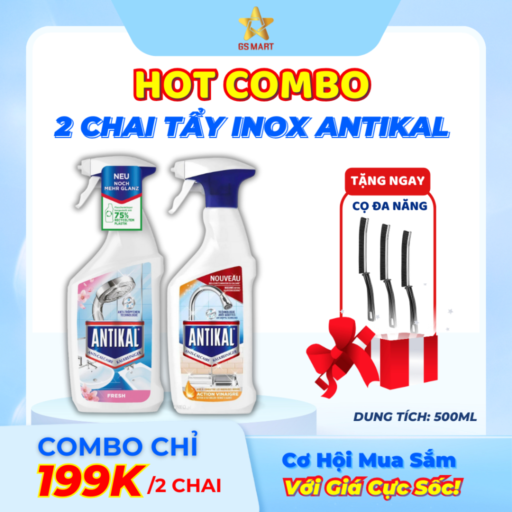 Chai xịt tẩy rửa vệ sinh cặn bám inox ANTIKAL, bảo vệ chống ăn mòn inox ...
