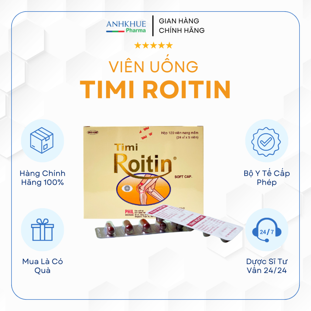 Viên uống Timi Roitin hỗ trợ thoái hóa khớp, viêm dây thần kinh, tê ...