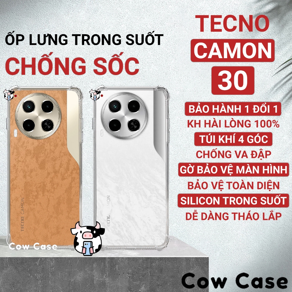 Ốp lưng Tecno Camon 30, 30s chống sốc silicon dẻo trong Cow case | Vỏ ...