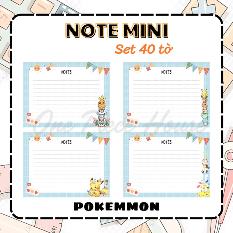 [Pokemon] Set 40 tờ giấy Note Mini, giấy ghi chú | Shopee Việt Nam