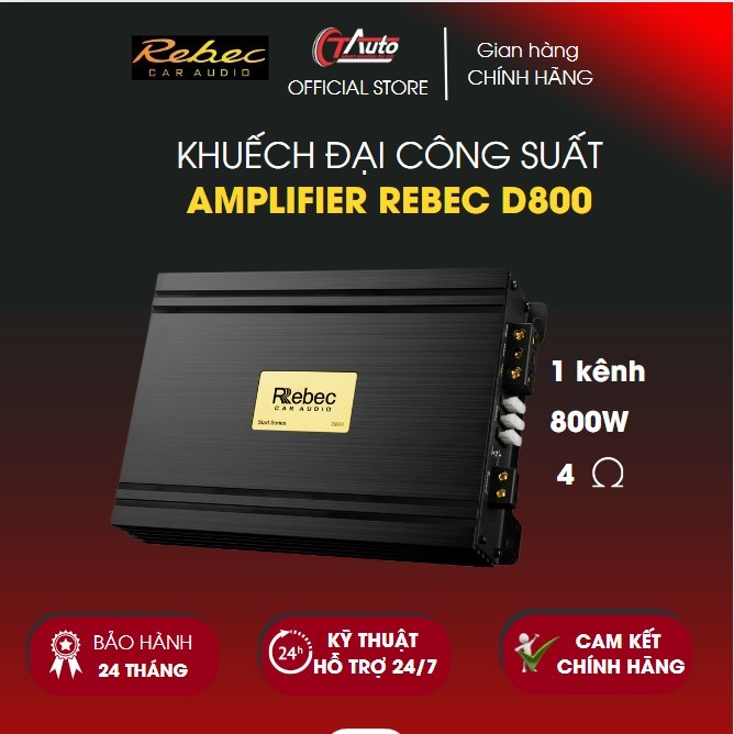 Bộ khuếch đại công suất xe hơi, Amply Rebec D800 kéo SUB công suất lên tới 800W - 4Ω, bảo hành ...