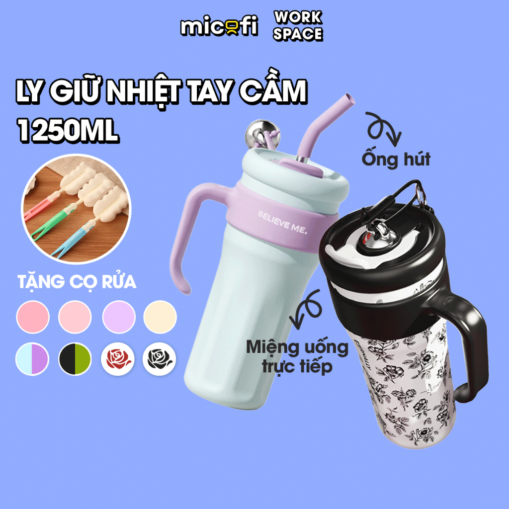 Ly Nước Micofi Giữ Nhiệt Inox 316 Có Nắp, Bình Giữ Nhiệt Cao Cấp Nóng Lạnh 1250ML Hai Lớp Có Ống ...