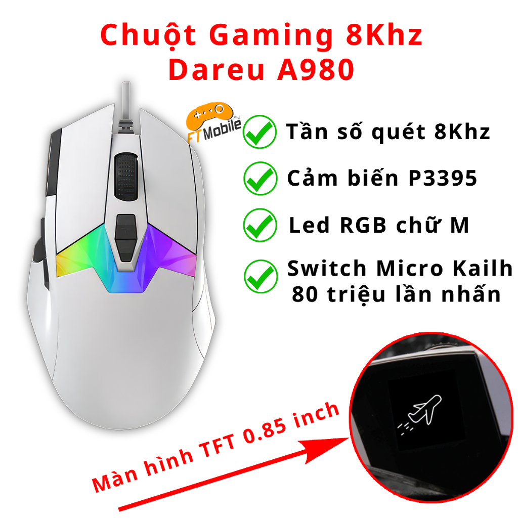 Chuột gaming 8Khz Dareu A980 - DAREU A980 GAMING MOUSE chuột Gaming 8000Hz 26000 DPI cảm biến ...