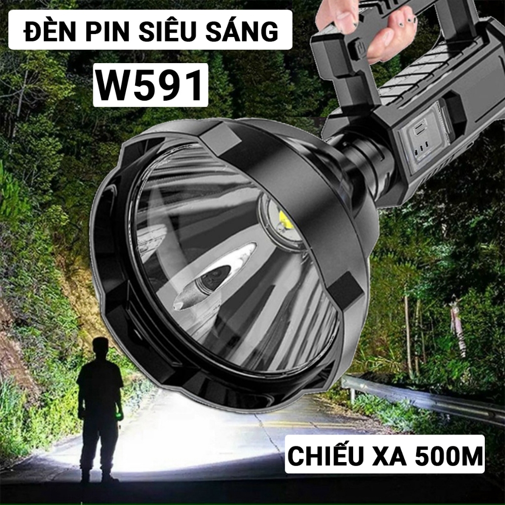 Đèn pin siêu sáng W591 chiếu xa trên 500m, có chân đế chống nước, pin trâu - Bảo hành 12 tháng ...