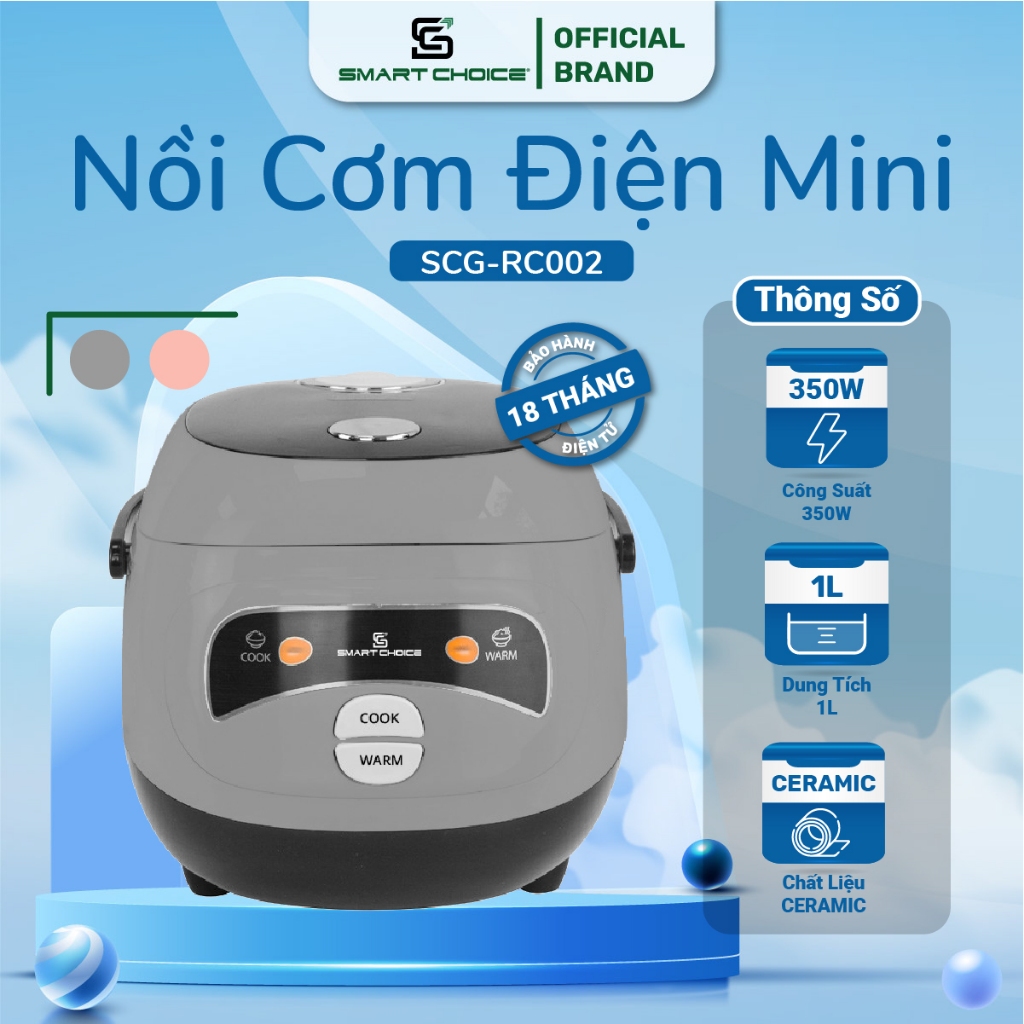 Nồi Cơm Điện Mini SmartChoice SCG-RC002 Nồi Cơm Điện 1L 350W Lòng Nồi ...