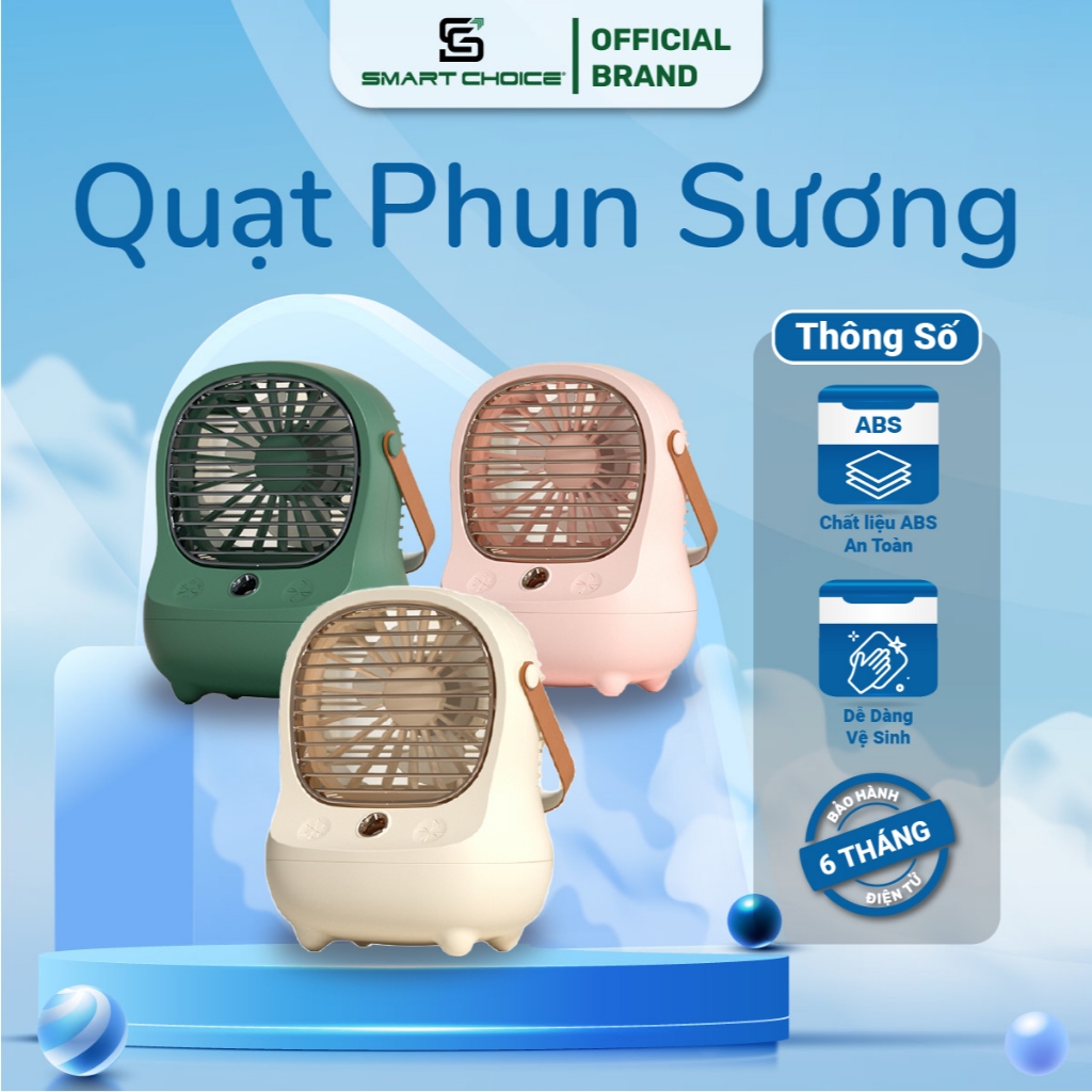 Quạt Phun Sương SmartChoice SCG-PK124, Quạt Mini Để Bàn Pin 1200mAh Nút ...