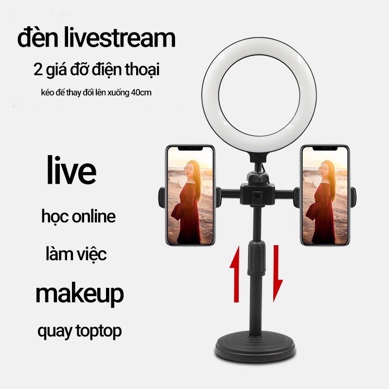 Đèn Livestream mini để bàn ,3 chế độ sáng đèn ,kẹp 2 điện thoại ...