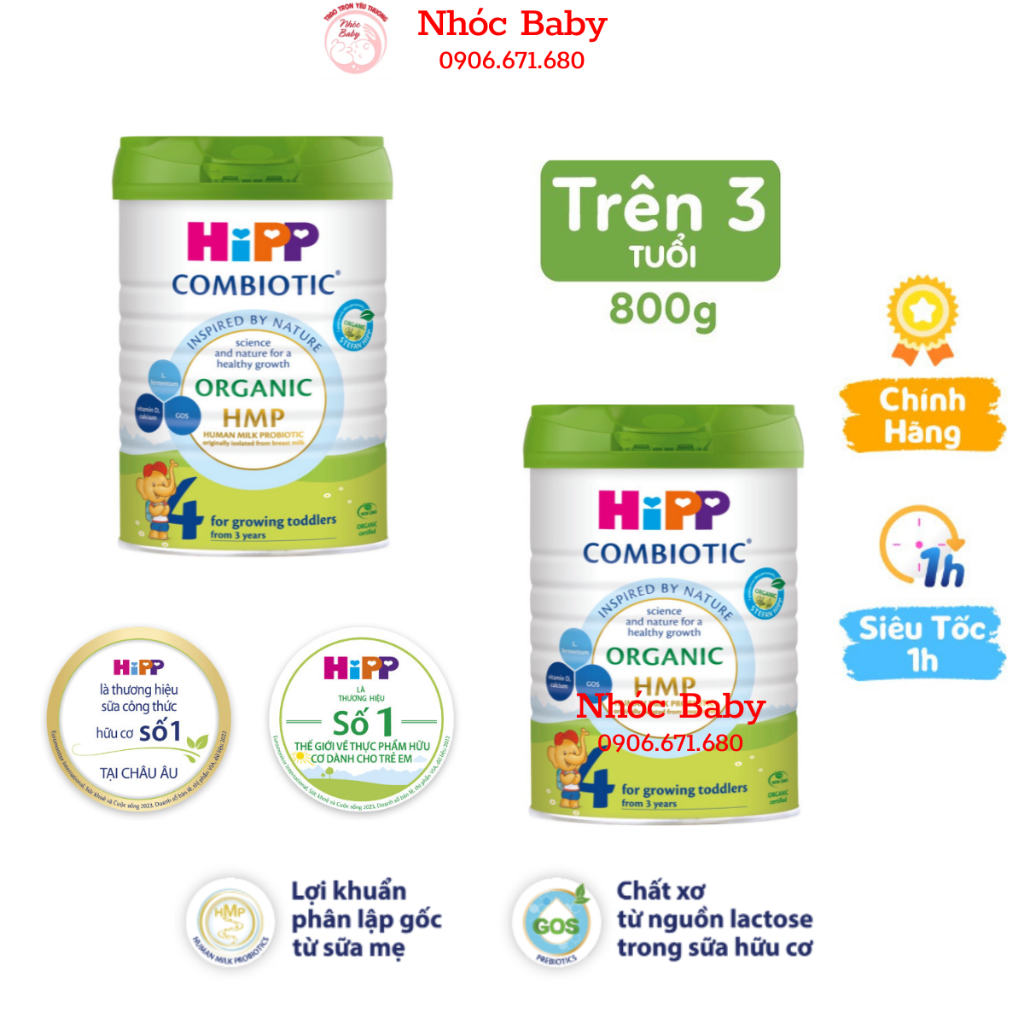Combo 2 lon Sữa HiPP 4 Organic Combiotic Lon 800g sữa bột công thức bổ sung Canxi và D Date 2025 ...