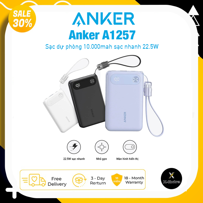 Pin Sạc Dự Phòng Anker A1257 10.000mAh sạc nhanh 22.5w tích hợp cáp sạc | Shopee Việt Nam