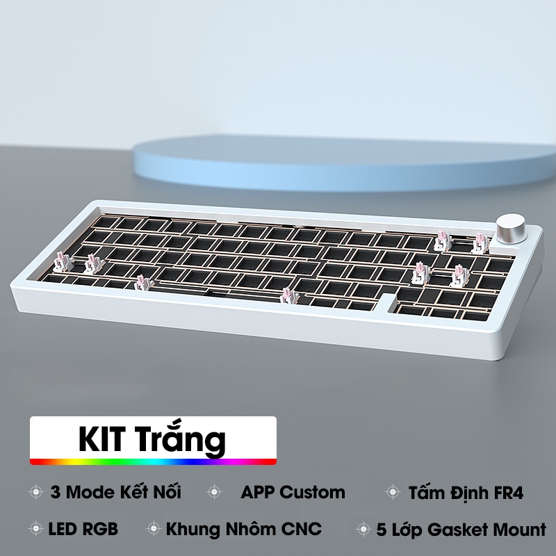 Case KIT bàn phím Al65 Nhôm Anode 3 mode kết nối - Full foam - Có núm ...