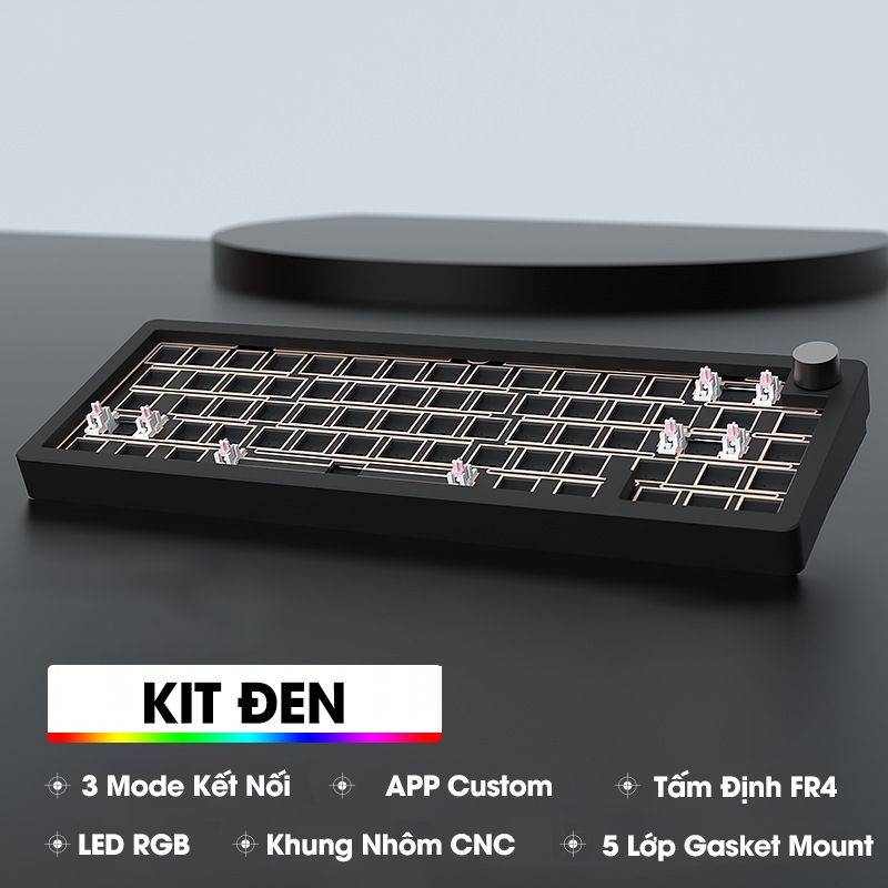Case KIT bàn phím Al65 Nhôm Anode 3 mode kết nối - Full foam - Có núm ...
