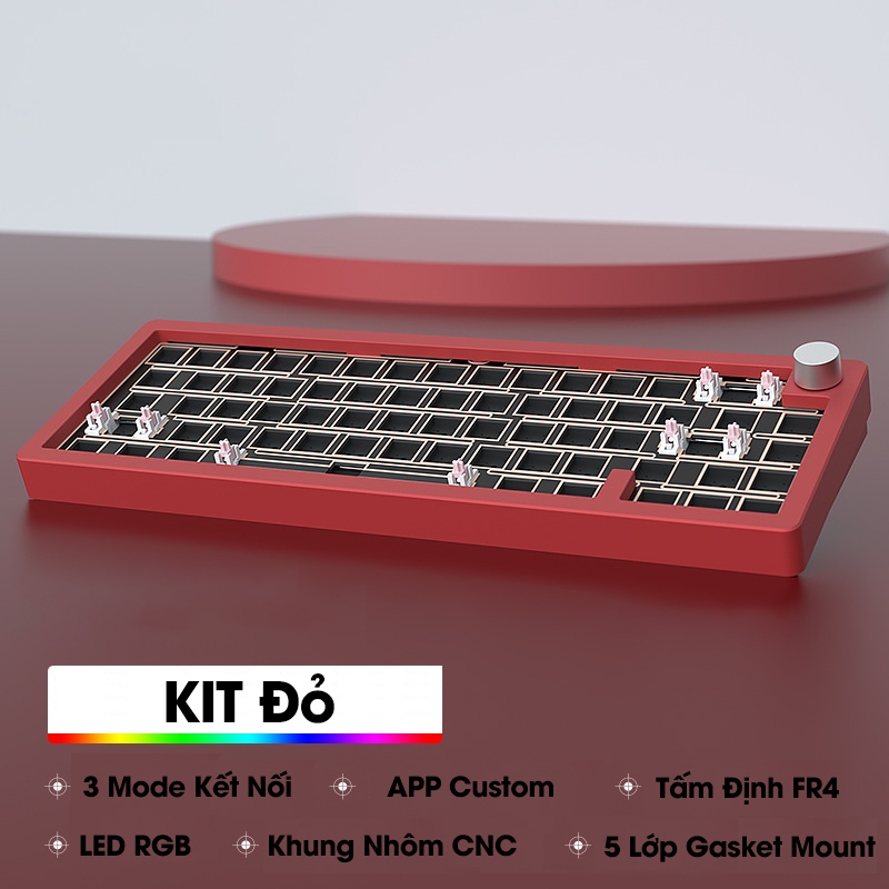 Case KIT bàn phím Al65 Nhôm Anode 3 mode kết nối - Full foam - Có núm ...