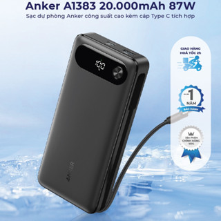 Sạc dự phòng Anker A1383 dung lượng 20000mAh, tích hợp sẵn cáp Type C ...