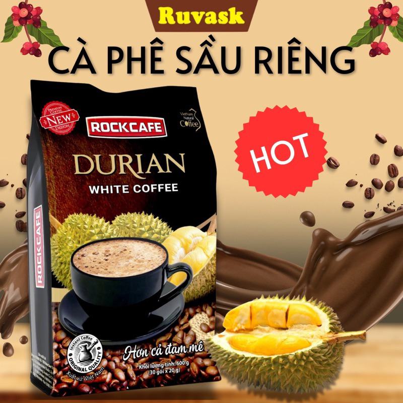 Cà Phê SẦU RIÊNG Rockcafe Túi 30 gói x 20 g - Rock cafe Vị Sầu Riêng Mẫu Mới - White Coffee ...