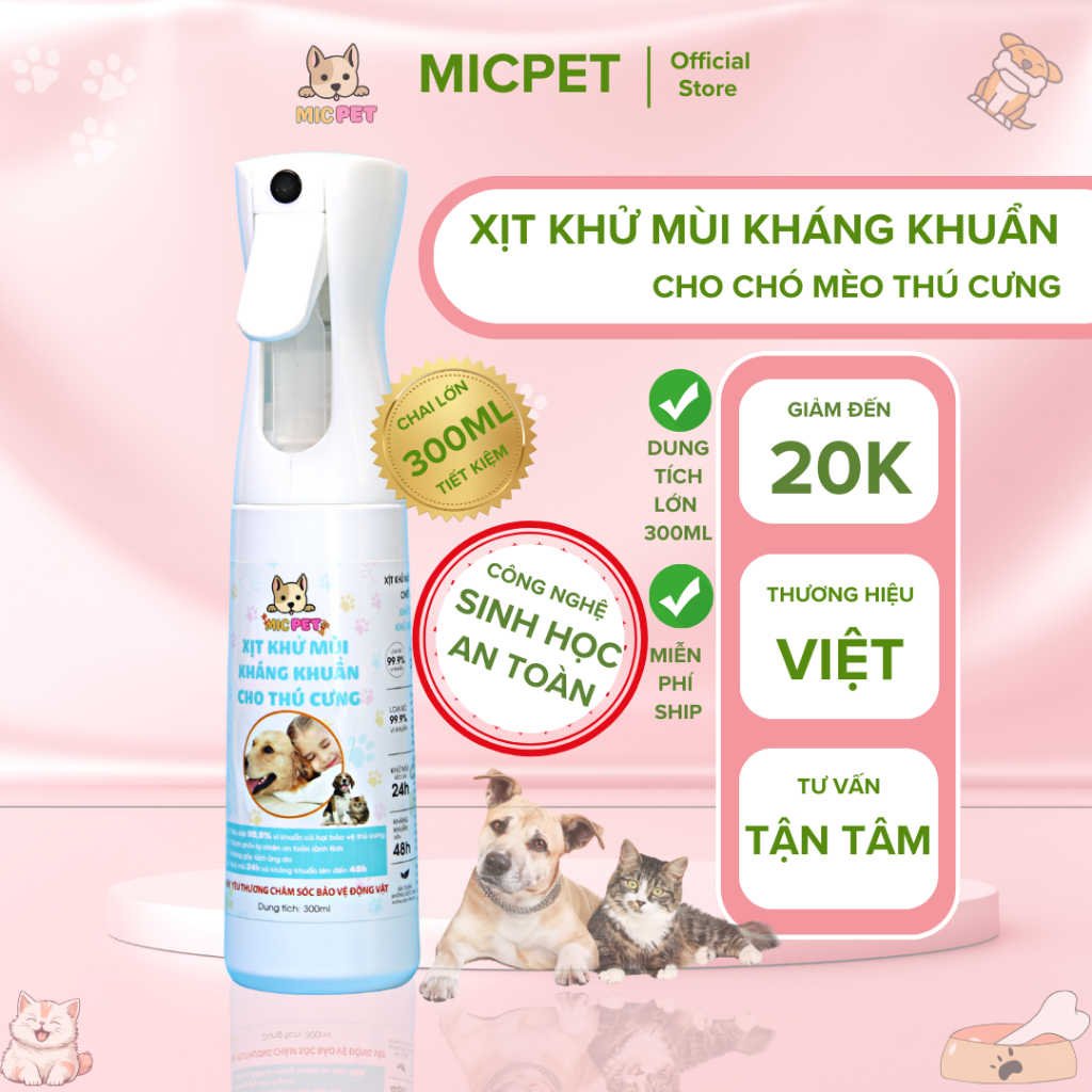 Xịt khử mùi kháng khuẩn chó mèo MicPet Khử mùi hôi diệt vi khuẩn phân ...