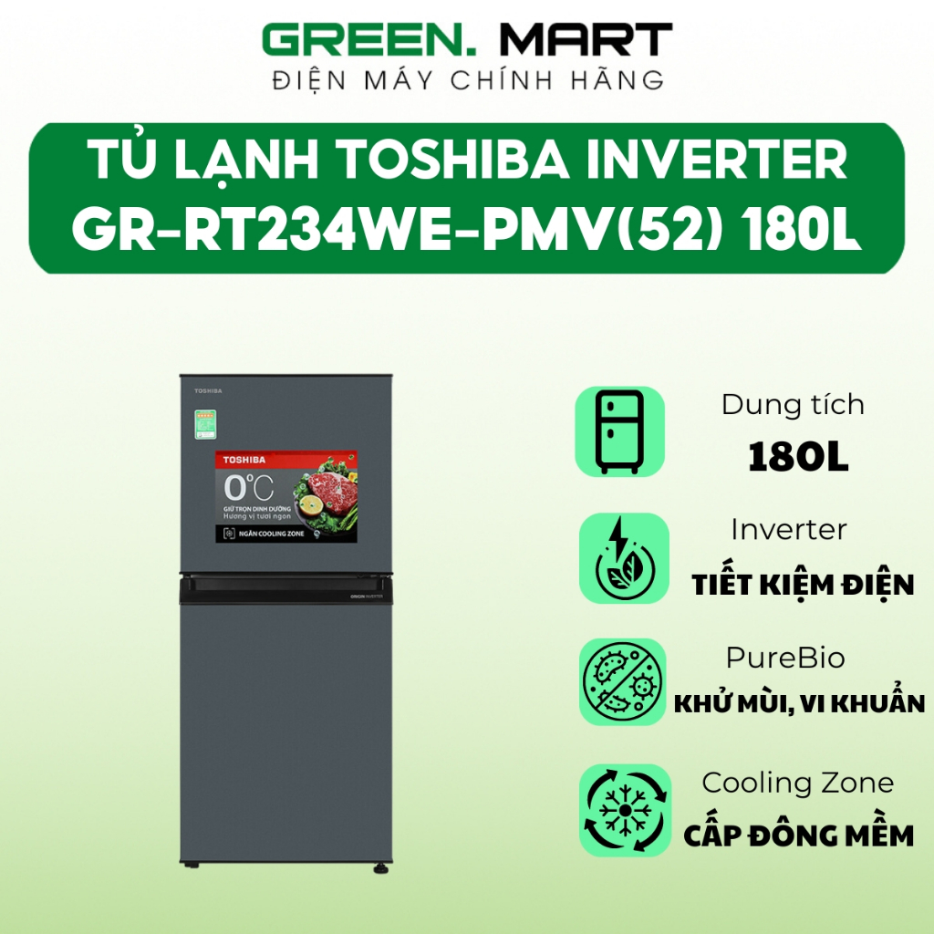 Tủ lạnh Toshiba Inverter 180L GR-RT234WE-PMV(52) | Tủ lạnh 2 cánh tiết kiệm điện có ngăn đông ...