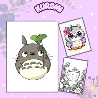Bộ 50 tranh tô màu hoạt hình kuromi, gấu dâu, wolfoo, skibidi toilet ...