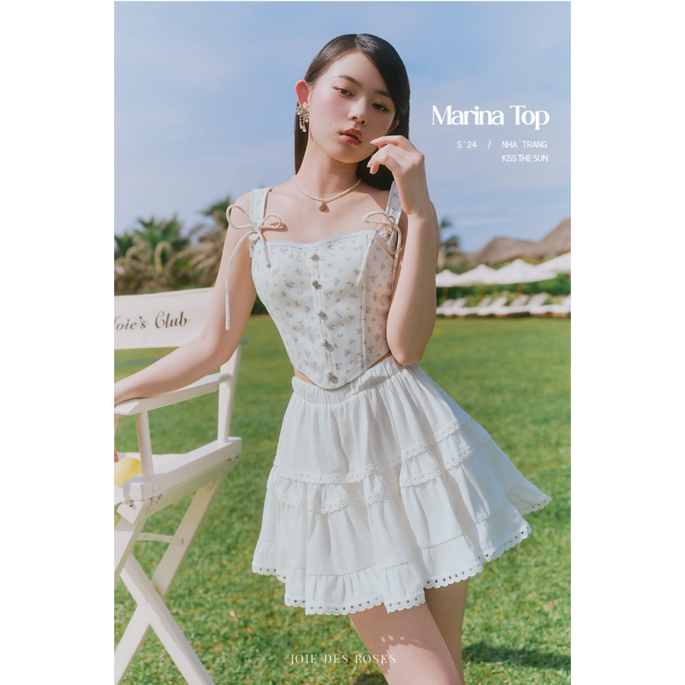 JOIE DES ROSES - Set áo hai dây corset họa tiết hoa nhí xanh và chân ...