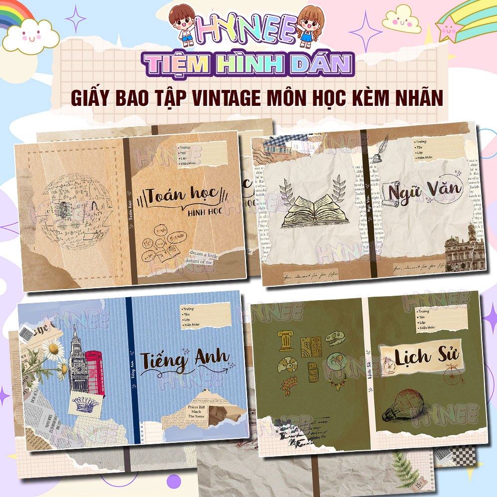 Giấy Bao Tập Theo Môn Học Retro Vintage Mới 2024 - Giấy Bao Vở, Giấy ...