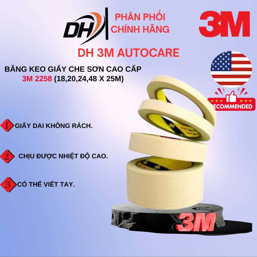 Băng Keo Giấy 3M, Băng Dính Giấy 3M,Băng Keo Che Sơn Masking Tape 2258 ...