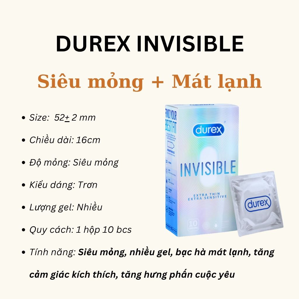 Combo 2 Hộp Bao Cao Su Durex Invisible Siêu Mỏng Size 52 Mm 10 Bao ...