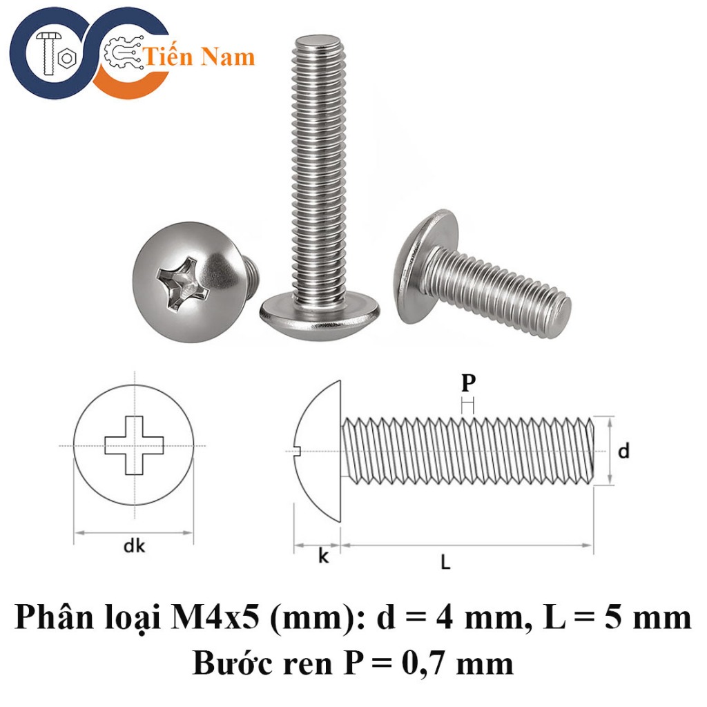 Vít bake đầu dù thân bu lông ren mau inox 304 M4x5 - túi 10 con ...