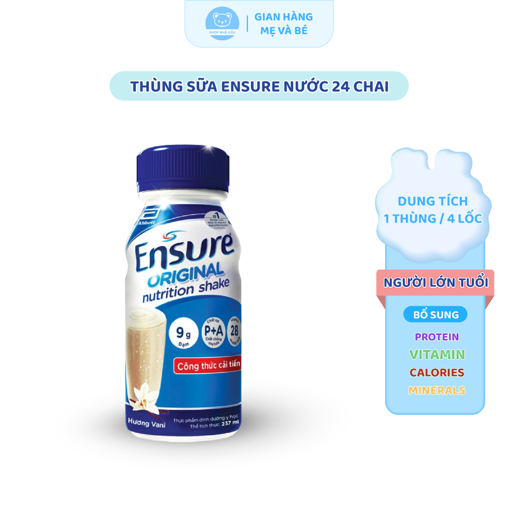 Thùng Sữa Ensure Nước 24 Chai - Dinh Dưỡng Hỗ Trợ Sức Khỏe Cho Người Lớn Tuổi - 237ml/chai ...