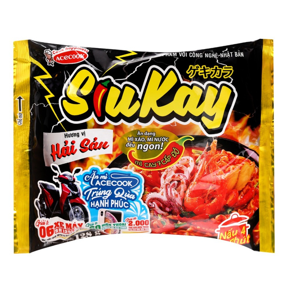Combo 10 Gói Mì siêu cay Acecook, Mì SiuKay 127g / 1 gói có 2 vị bò và ...
