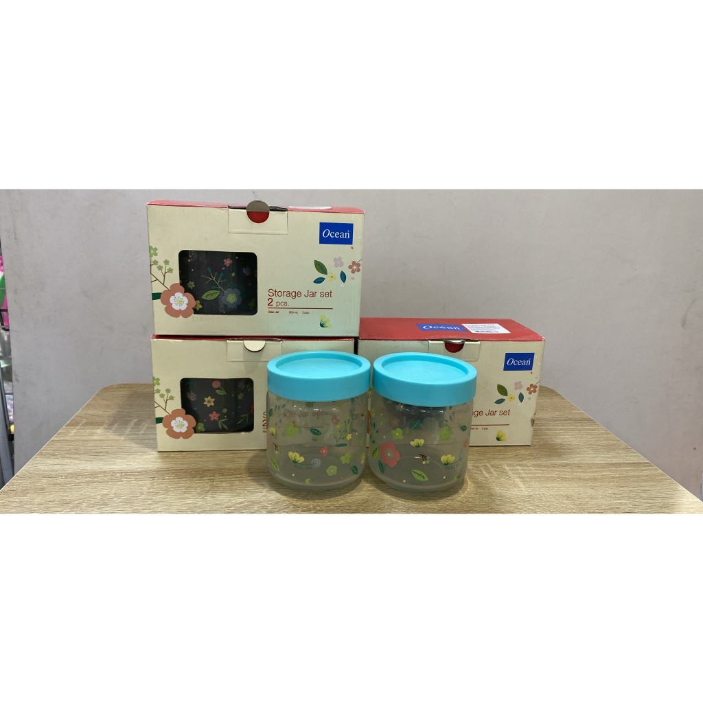 Bộ 2 Hũ Thủy Tinh đựng gia vị Ocean Stax Jar 500ml In Hoa Nắp Nhựa ...