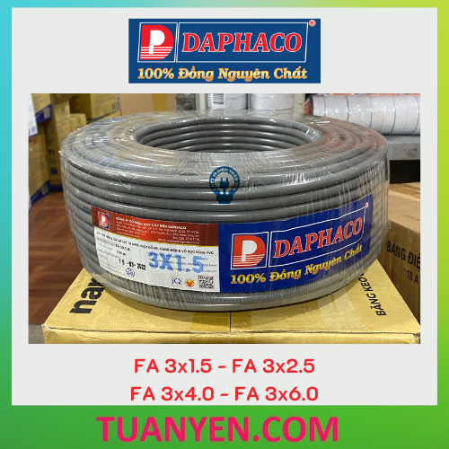 Dây Điện 3 Lõi DAPHACO Tròn Xám Bọc 2 Lớp - FA 3 x 6.0 (1 CUỘN 100M) - Tuấn Yến | Shopee Việt Nam