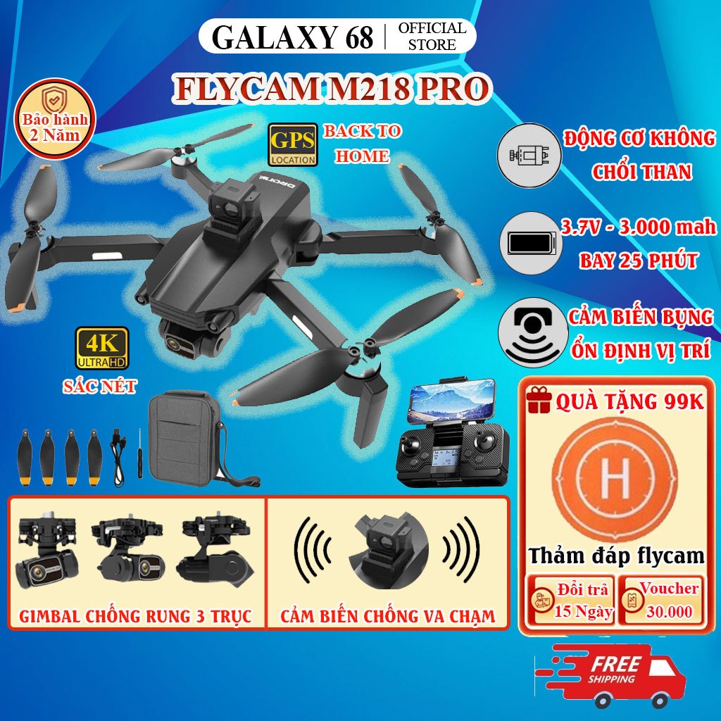Flycam mini M218 định vị GPS cao cấp Camera 4K HD Drone có Gimbal chống ...