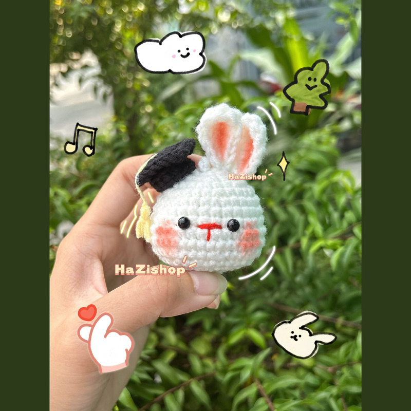 [HÀNG SẴN] Móc khoá thỏ tốt nghiệp, móc khoá thỏ len mini | Shopee Việt Nam