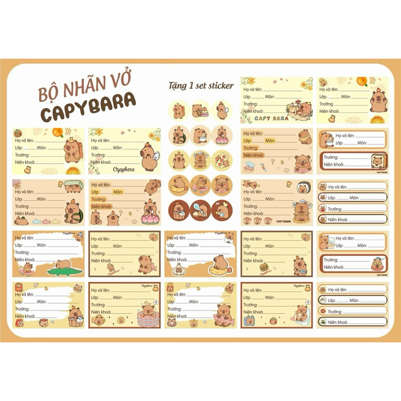 Bộ 20 Nhãn Vở Kèm 15 Tem Tròn Dán Trang Trí Mẫu CAPYBARA, LABUBU ...