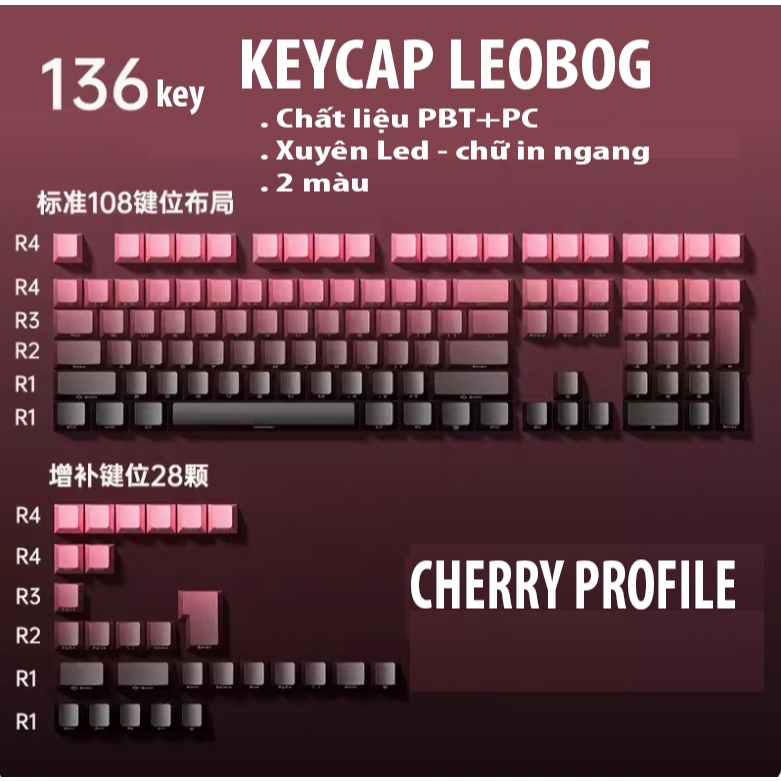 Keycap LEOBOG GRADIENT Xuyên led chữ in ngang PBT 136key polar cực đẹp ...