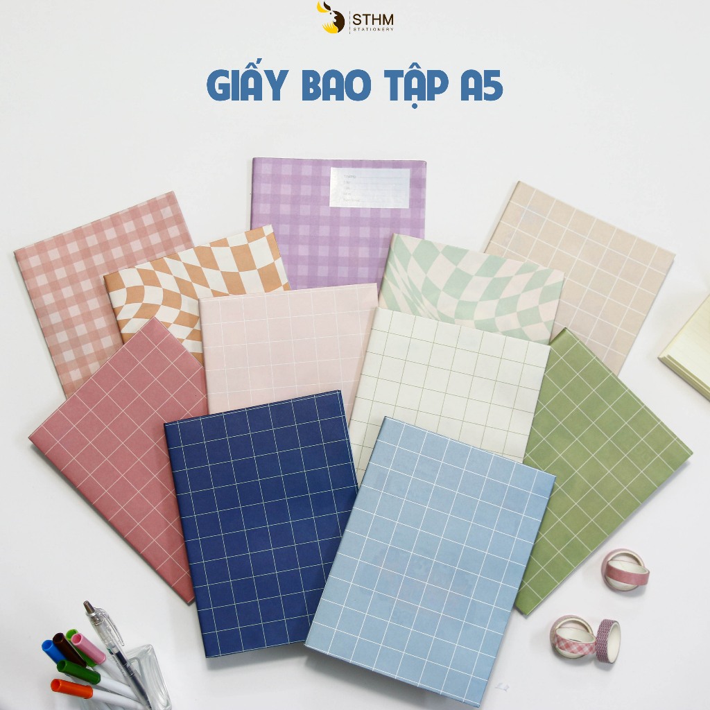 [STHM Hà Nội] - Giấy bao tập A5 (16x21cm) set 8 tờ + 8 nhãn vở, giấy ...