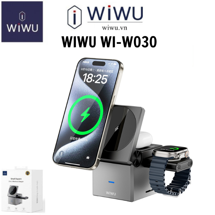 Dock Sạc Không Dây 3in1 WIWU Small Square WI-W030 Nhỏ Gọn Hỗ Trợ Sạc 15W Cho Smart Phone, Đồng ...
